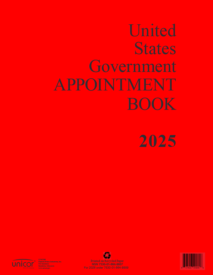 Unicor 2025 Weekly Appointment Book NSN 7530-01-664-8807 www ...